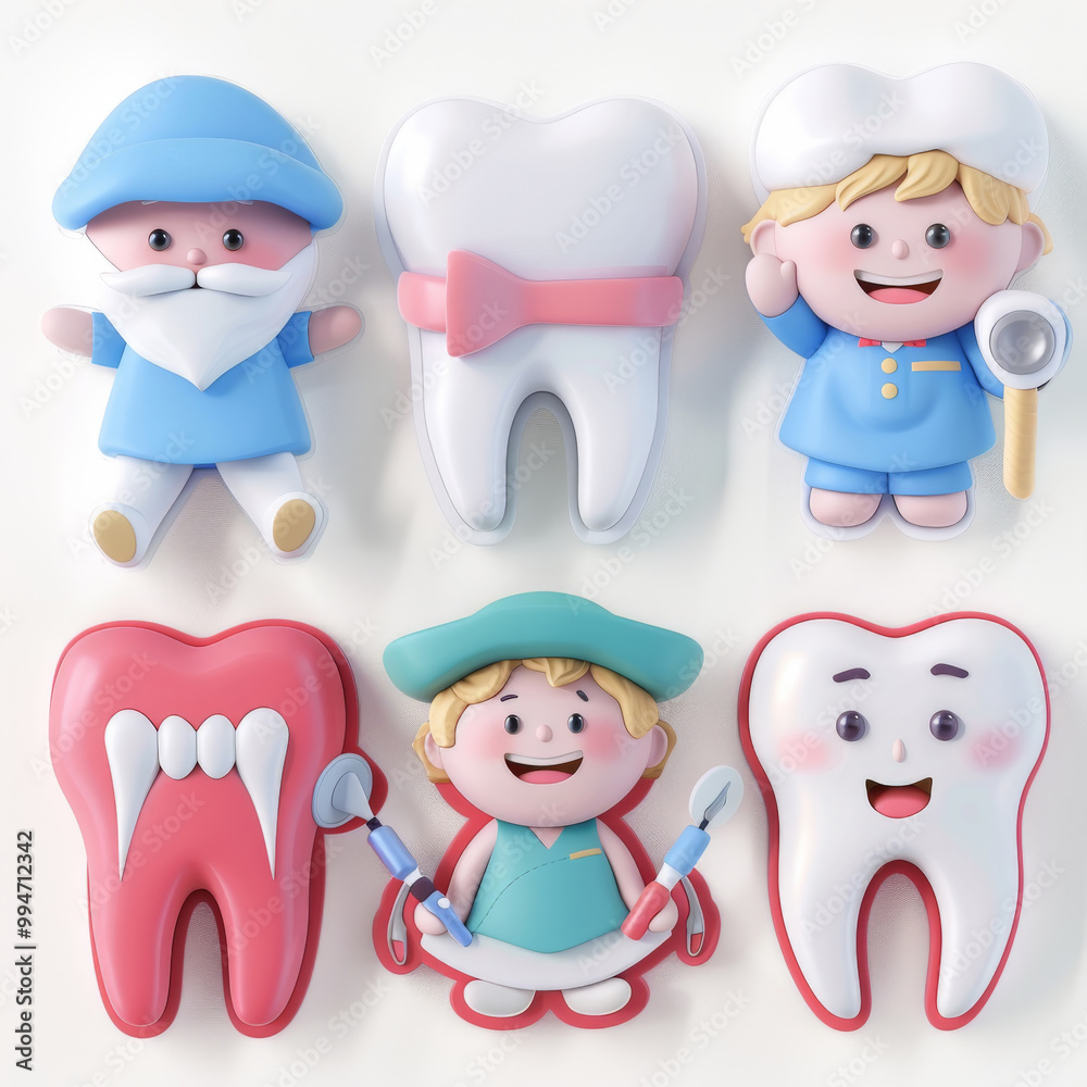 Cute dental cartoon characters with tooth-themed designs Stock ...