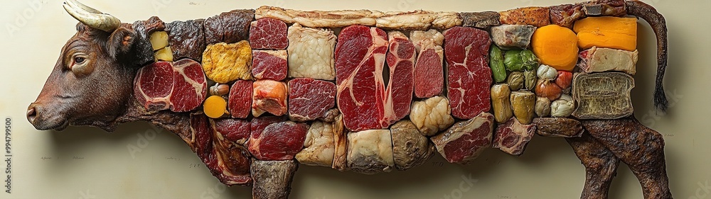 Detailed Labeled Cow Cut Chart Illustration for Butchers, Chefs, and ...