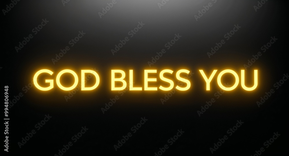 God bless you word lettering with yellow glow on plain black dark ...