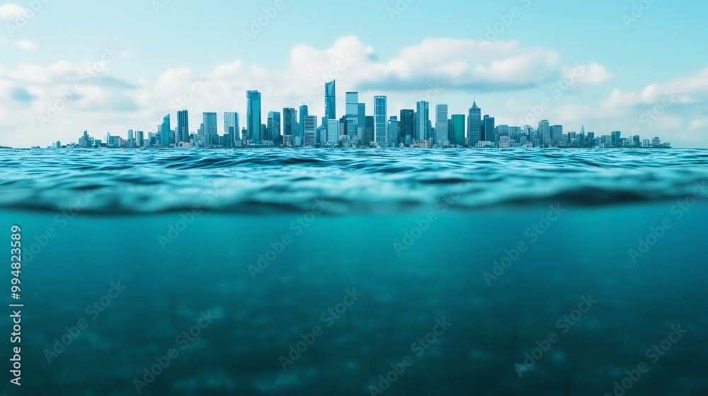 Sea level rising over coastal cities, visualizing the environmental ...