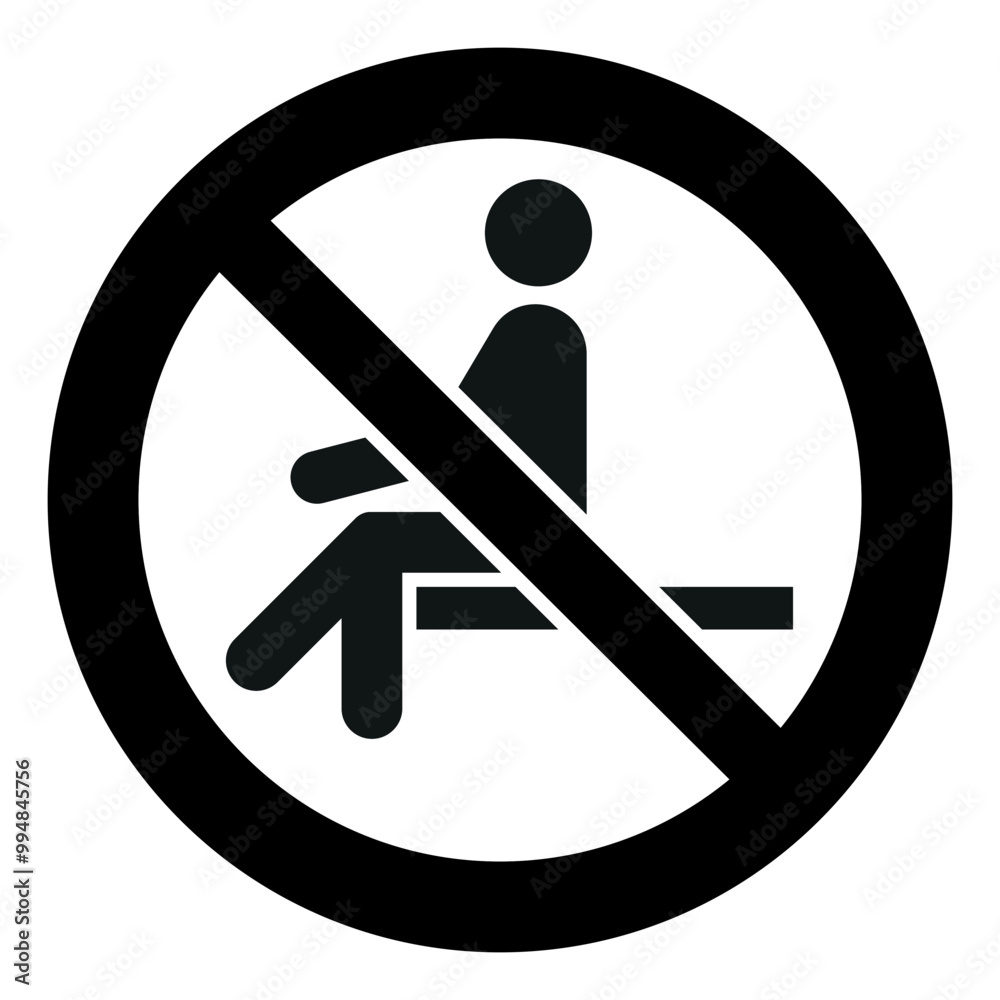 ISO prohibition safety signs symbol and pictogram only_no sitting_black ...
