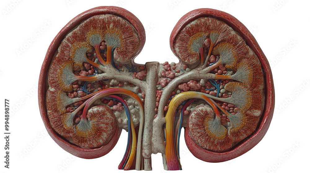 Detailed 3d illustration of human kidneys – cross-section showing renal ...