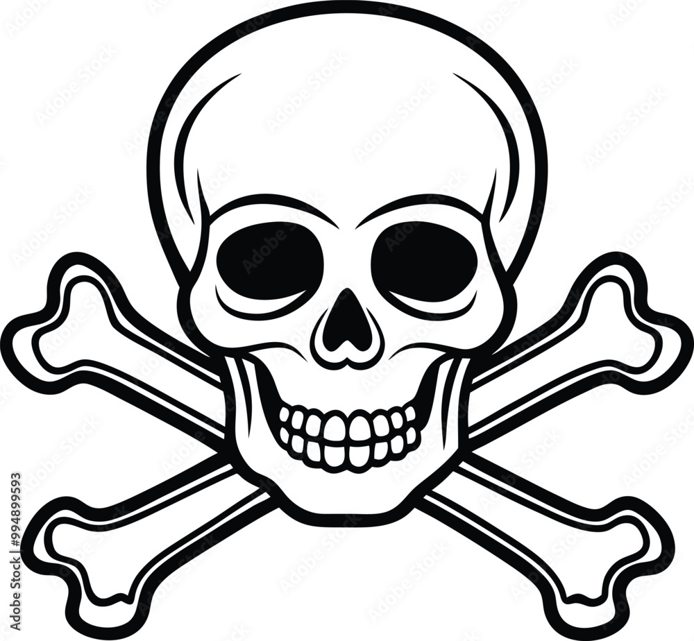 Skull and crossbones, black and white vector tattoo illustration of ...