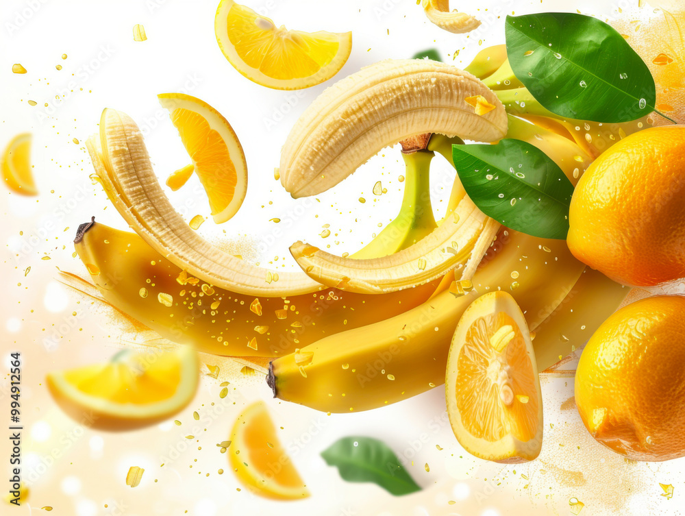 bananas on solid color background Ads, half peeled and slice, free ...