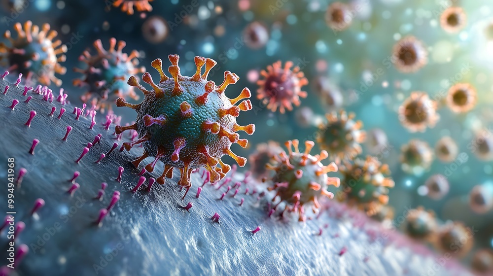 Microscopic View of Virus in Airway A zoomed-in image of virus ...