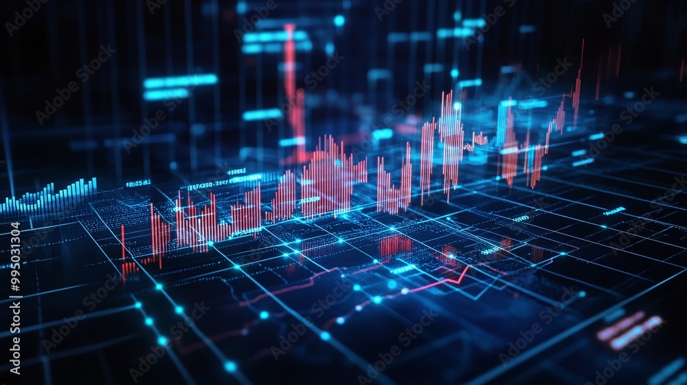 Digital financial chart with glowing lines and data visualization on a ...
