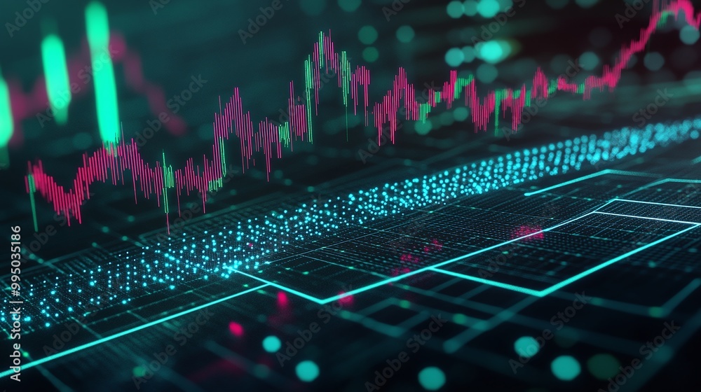 Dynamic digital chart displaying fluctuating data trends with vibrant ...
