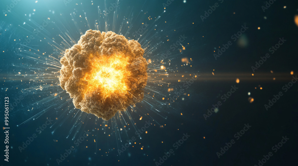 An explosive nuclear fission reaction is depicted, showcasing intense ...