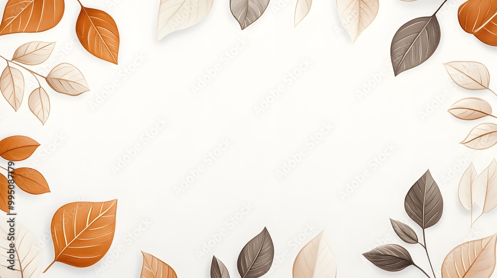 Autumn Leaves Frame Border White Background Minimalist Design Stock ...