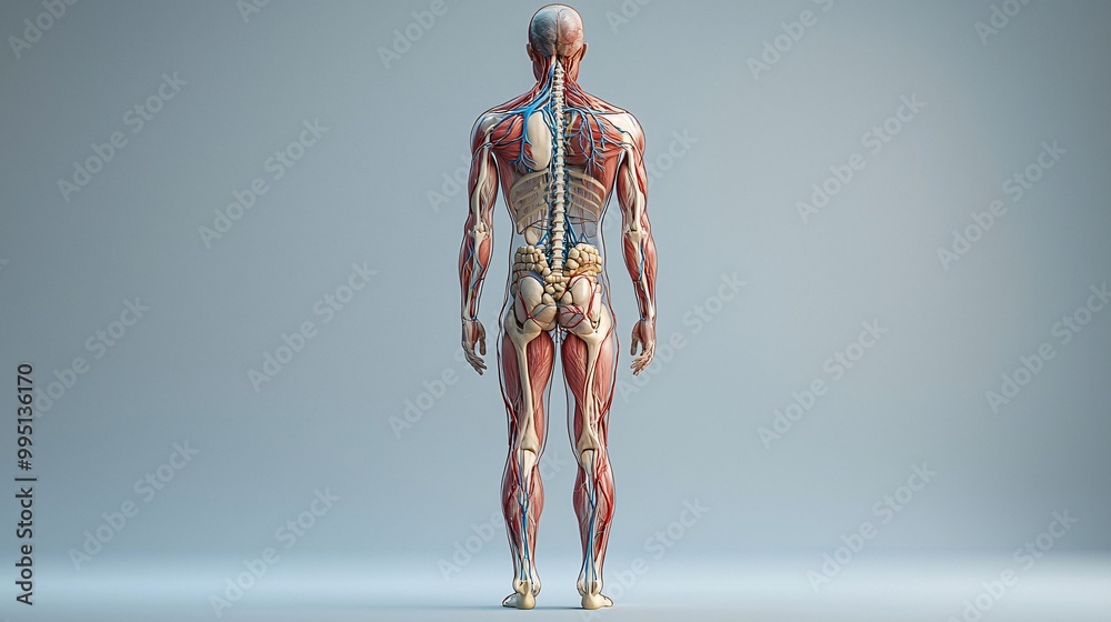 A top-down view of the male body showing the cardiovascular system ...