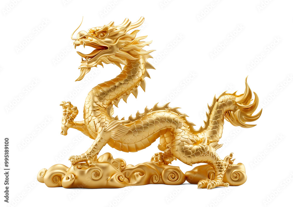 golden chinese dragon statue on a transparent background Stock Photo ...