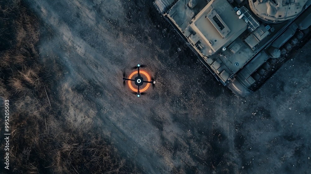 Aerial drone view capturing a military tank s advanced anti drone radar ...