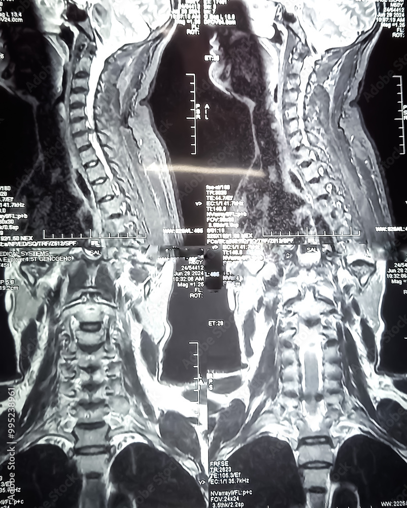Ilustrace MRI scan of cervical spine (C-spine) : Nerve root compression ...
