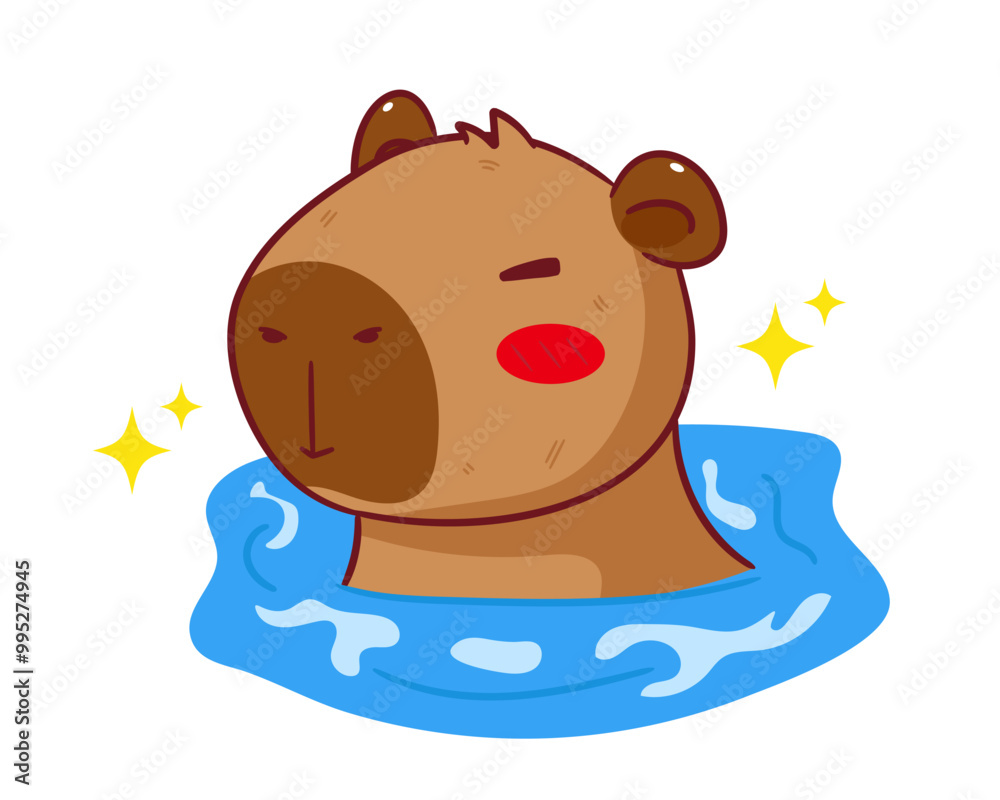 Cute Capybara swimming Cartoon Vector. Adorable and Kawaii Animal Concept Design. Hand drawn ...