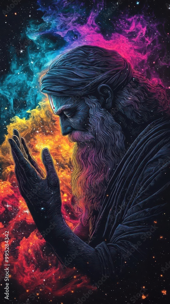 Brahma crafting the universe from stardust, surrounded by vibrant ...