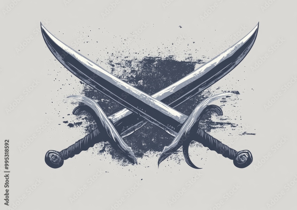 Grunge crossed pirate swords icon on a gray backdrop Sabre symbol ...