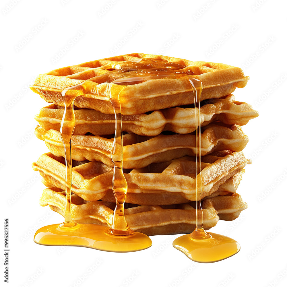 Stack of waffles with honey dripping down, isolated on transparent ...