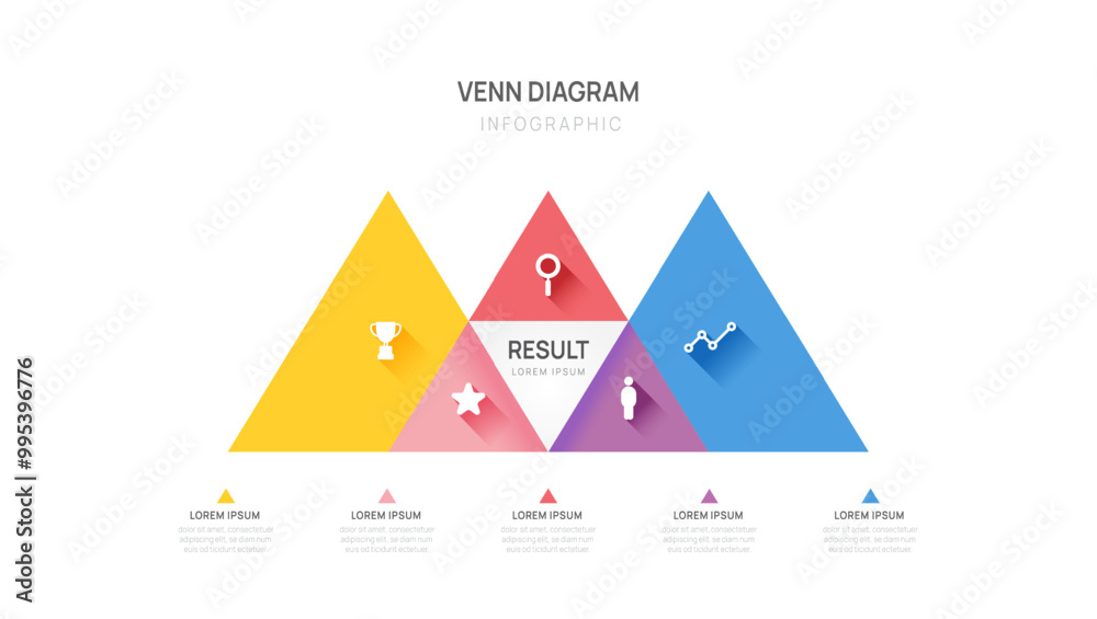 Infographic Venn diagram triangle chart template for business presentation vector illustration ...