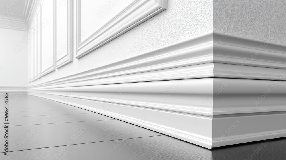 Elegant white baseboard with sharp edges, realistic vector, smooth ...