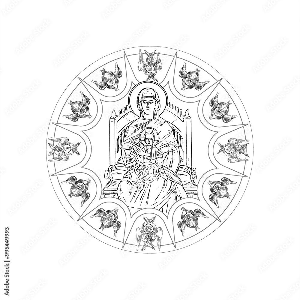 Blessed Virgin Mary sky round dome with 4 apostles and seraphim ...