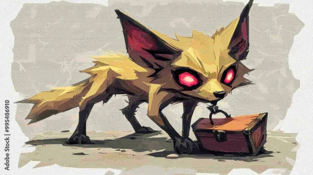 Fennec Fox With Treasure Chest Stock Illustration | Adobe Stock