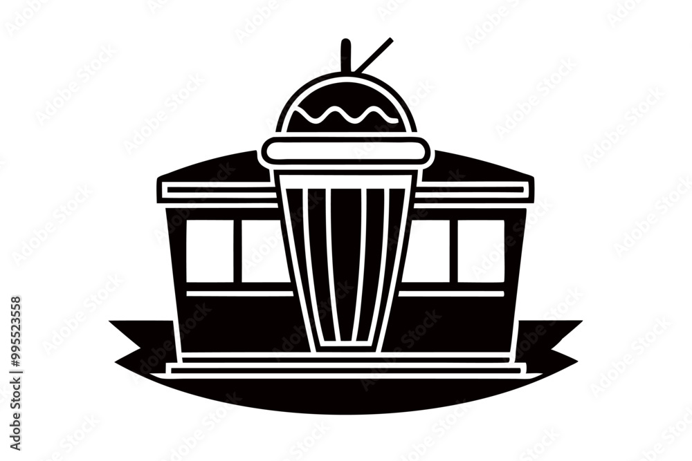 A vector illustration of a diner with diner-themed graphics, such as a ...