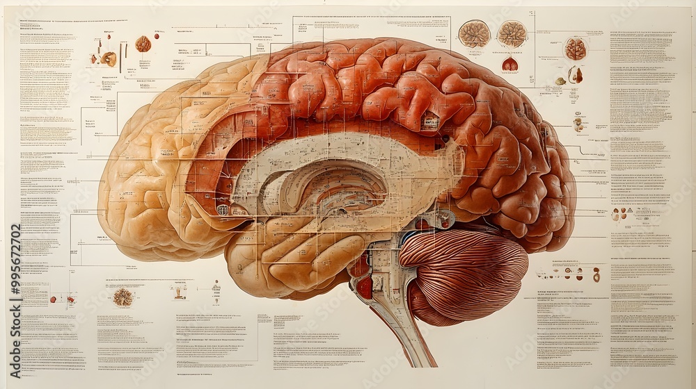 Detailed Anatomical Cross Section of the Human Brain Regions and ...