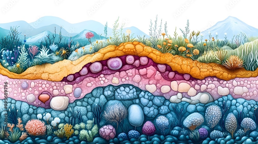 Detailed Cross Section of Human Skin Layers with Labeled Cells and ...