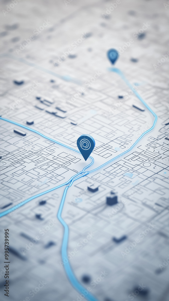Simplified and clean map UI design with highlighted routes and smooth ...