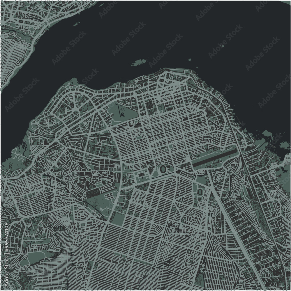 Map of Kinshasa in Democratic Republic of Congo in a smooth dark style ...
