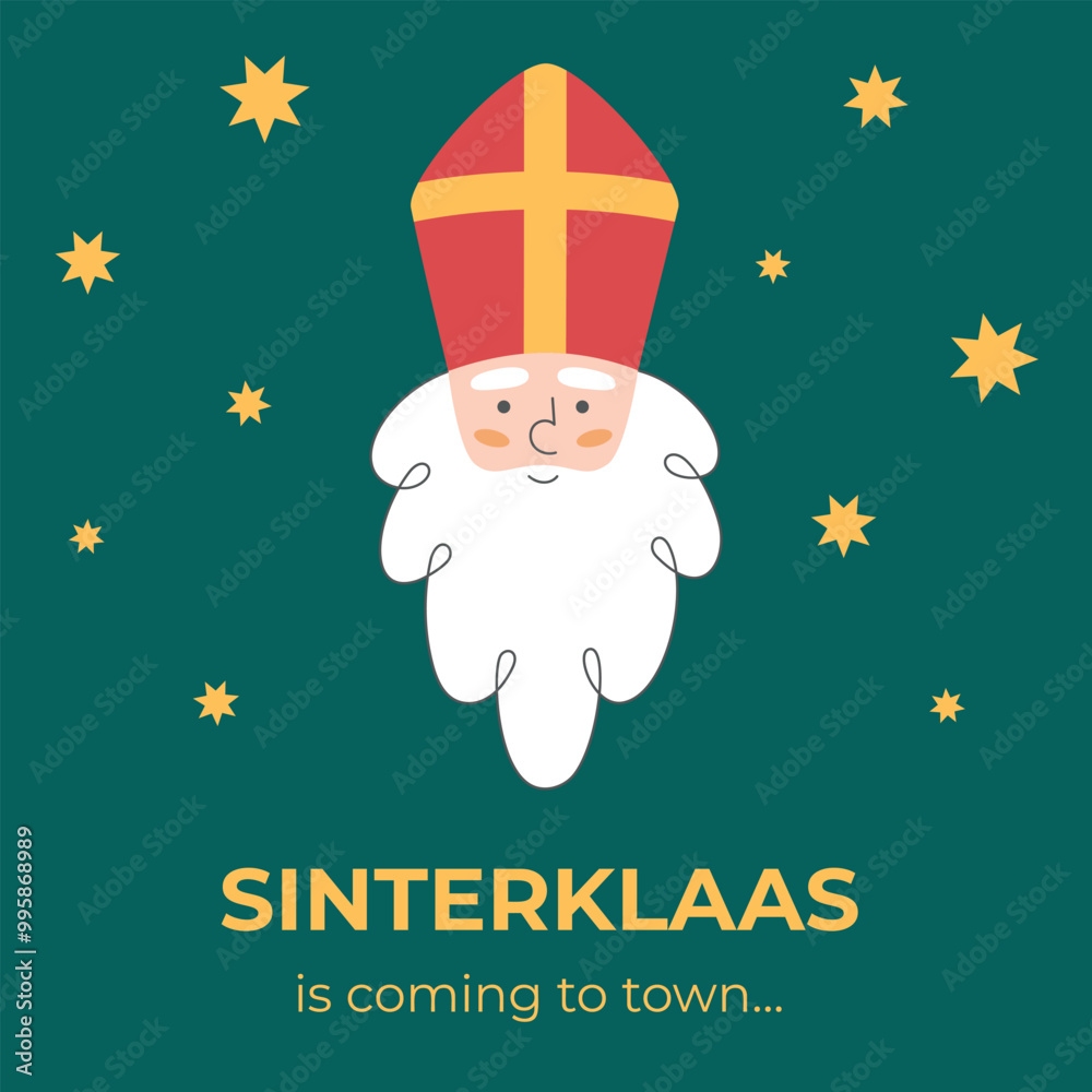 Sinterklaas face with stars on dark green background. Holiday square ...