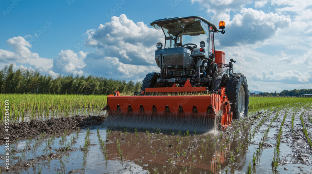 rice planter machine efficiently plants rice seeds in flooded fields ...
