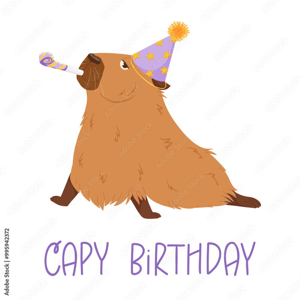 Happy birthday funny capybara. Cartoon capybara character design for mascot, stickers, print ...