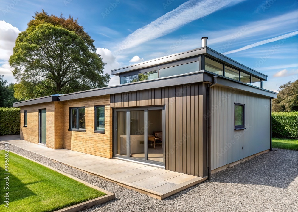 Ancient flat-roofed building transformed with modern pitched lean-to ...