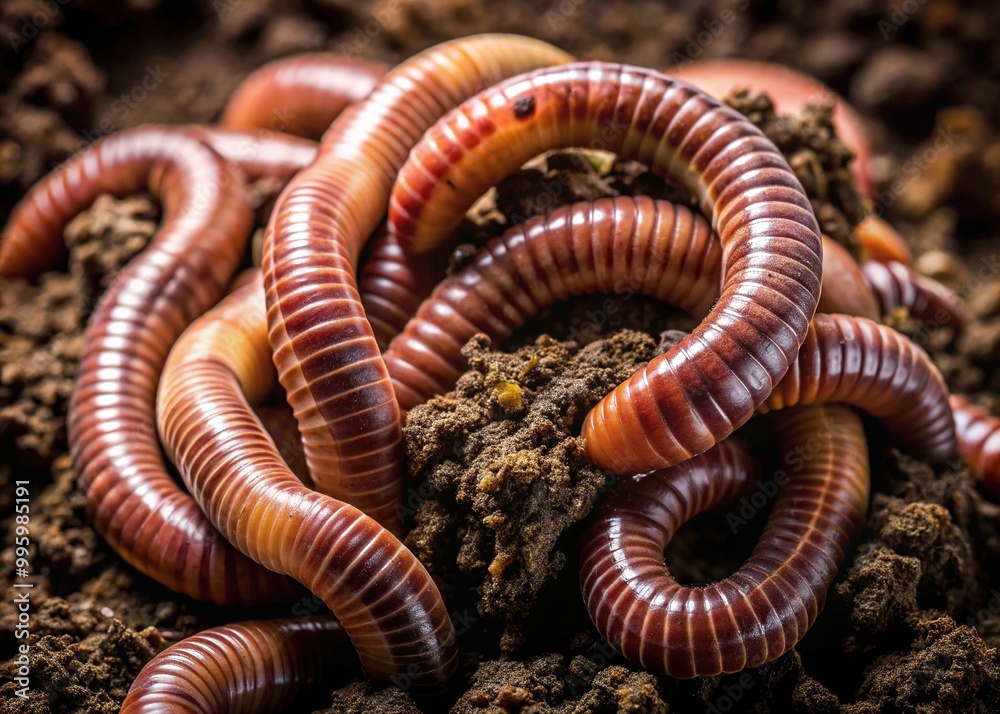 Macro photograph of flat-headed worms, earthworms with flattened ...