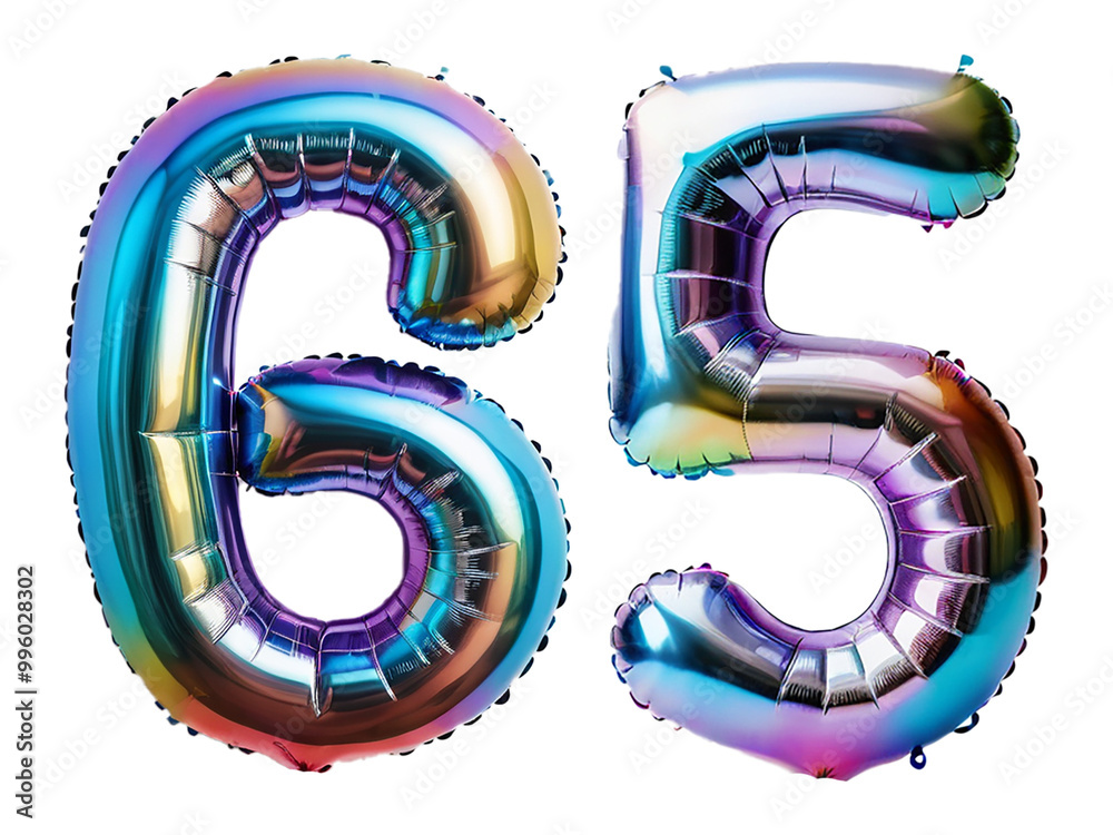 Number 65 made of holographic balloon on transparent background PNG ...