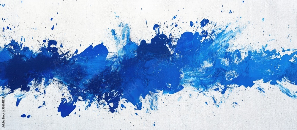 Surrealistic art featuring blue paint strokes on canvas with a large ...