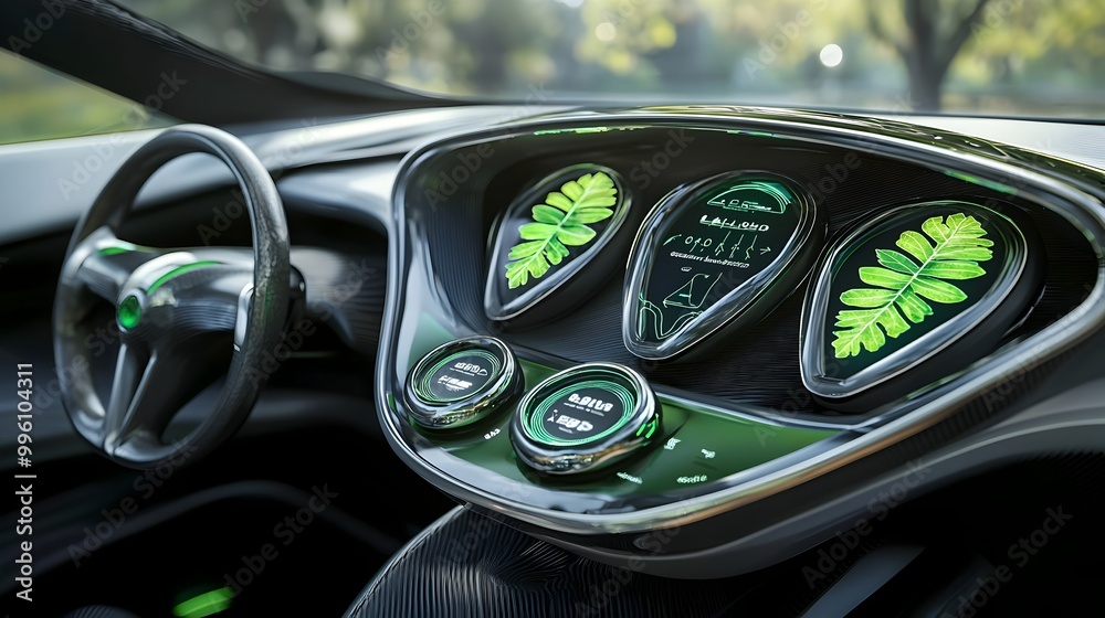 Futuristic Electric Car Dashboard with Leaf-Themed Energy Meters and ...
