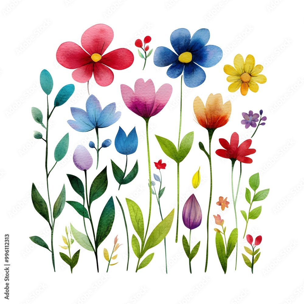 Different different Cute spring flowers, clipart, watercolor ...