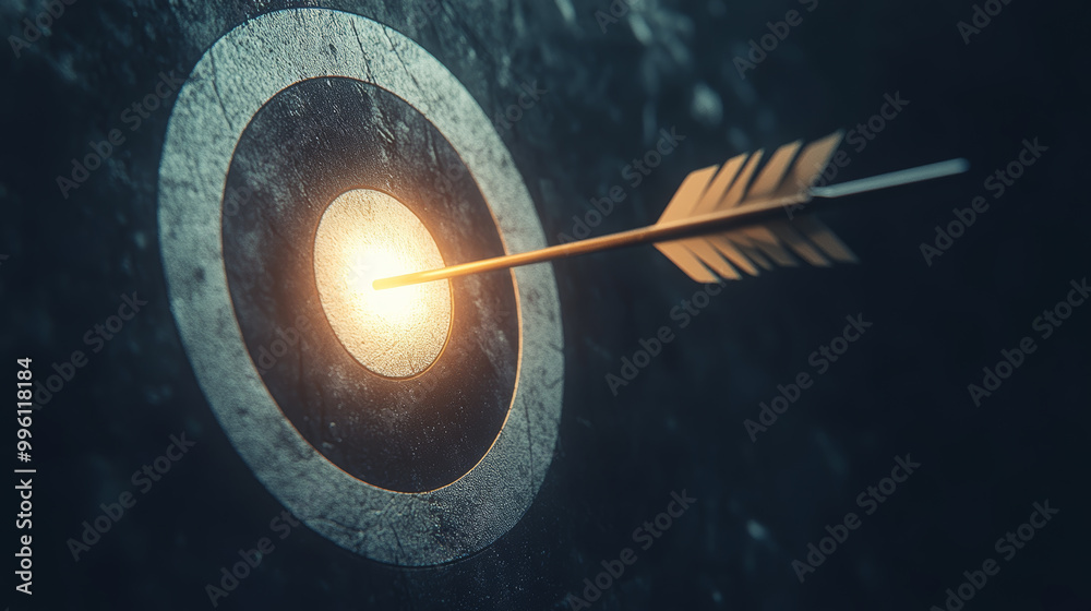 glowing target with arrow hitting bullseye symbolizes precision and ...