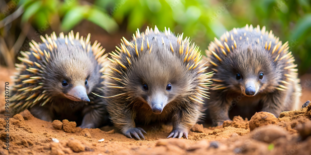 Three adorable echidnas emerging from underground burrows , echidna ...