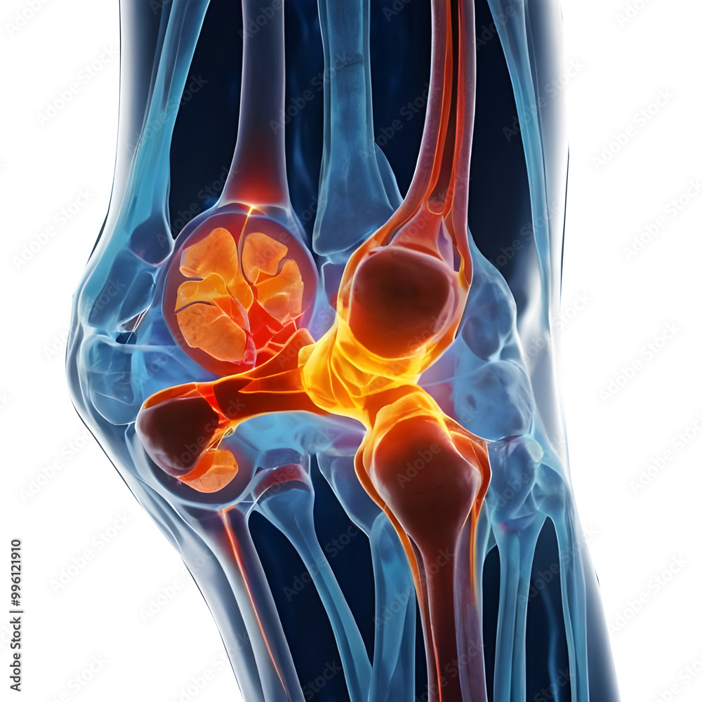 Anatomy of the knee pain Leg joint and bone injury Isolated on a white ...