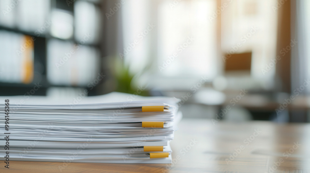 Legal document in sharp focus with a blurred office background ...