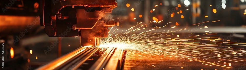 Massive industrial metal press forming sheets into precise shapes ...