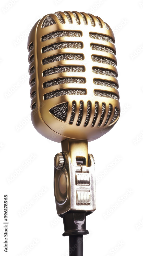 Vintage gold microphone with a retro design, featuring metallic finish ...