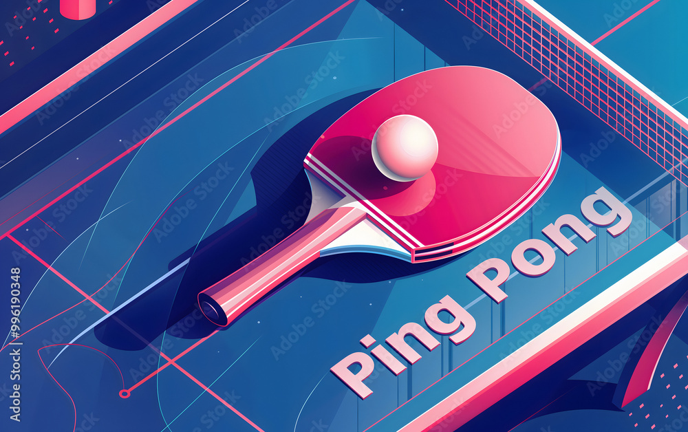 Ping-Pong Competition Poster Illustration Template. Table and rackets ...