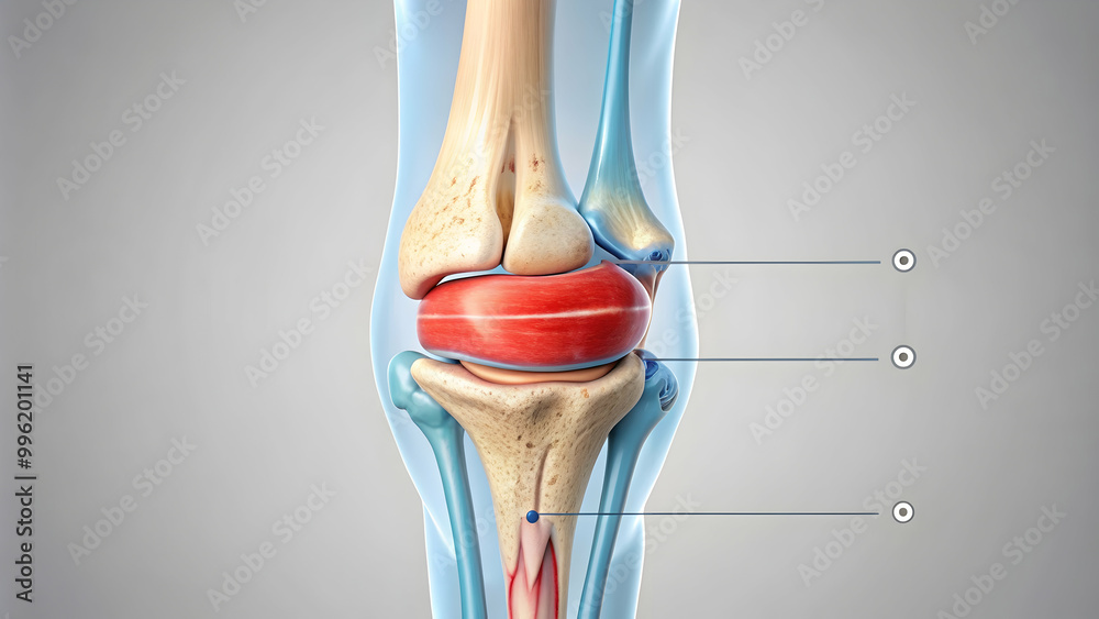 Ilustración de Stock of a labeled synovial joint of the knee, synovial ...
