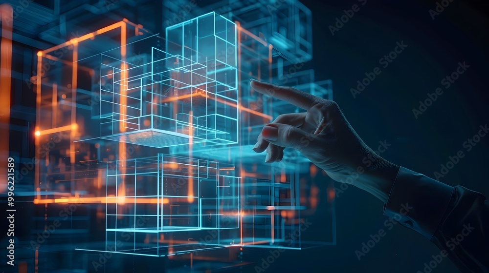 Architect Designing Building with Holographic Blueprint for Real Time ...