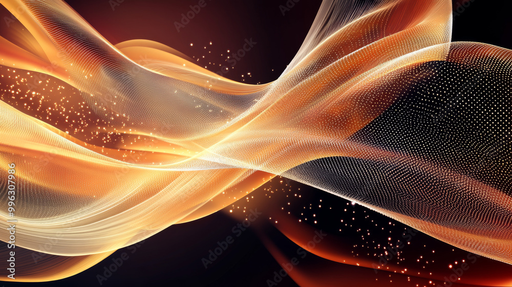 A futuristic digital wave composed of flowing dots, set against a dark ...
