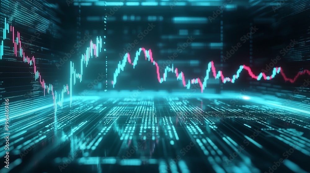Dynamic digital stock market graph with glowing lines and data points ...